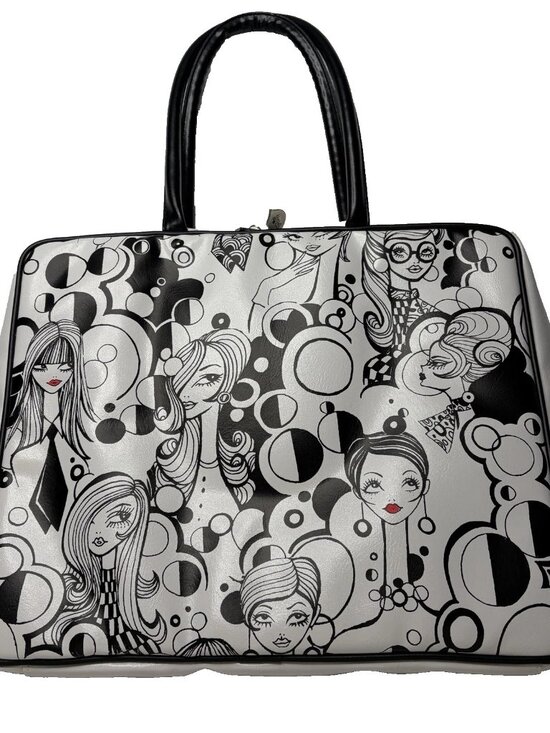 Miss Fluff | Bags | Miss Fluff Zip Laptop Tote Bag Black White Graphic ...